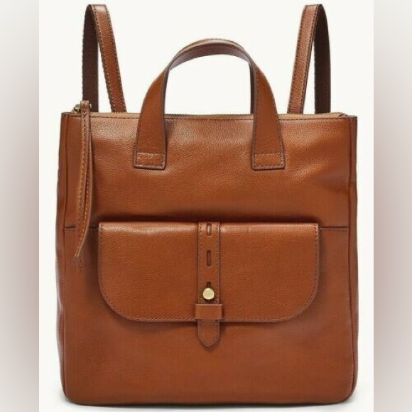 Fossil | Bags | Fossil Hunter Brown Leather Backpack Shb26952 Brass ...